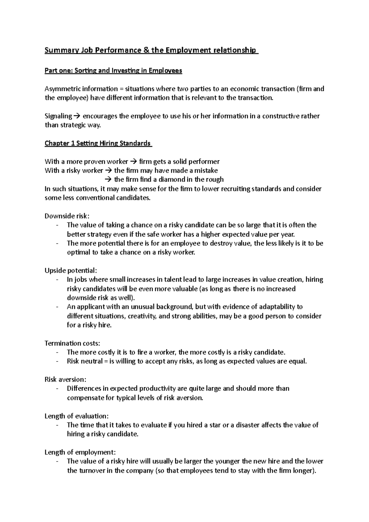 Job Performance & Employment Relations Summary (Course Code: JPE 101 ...