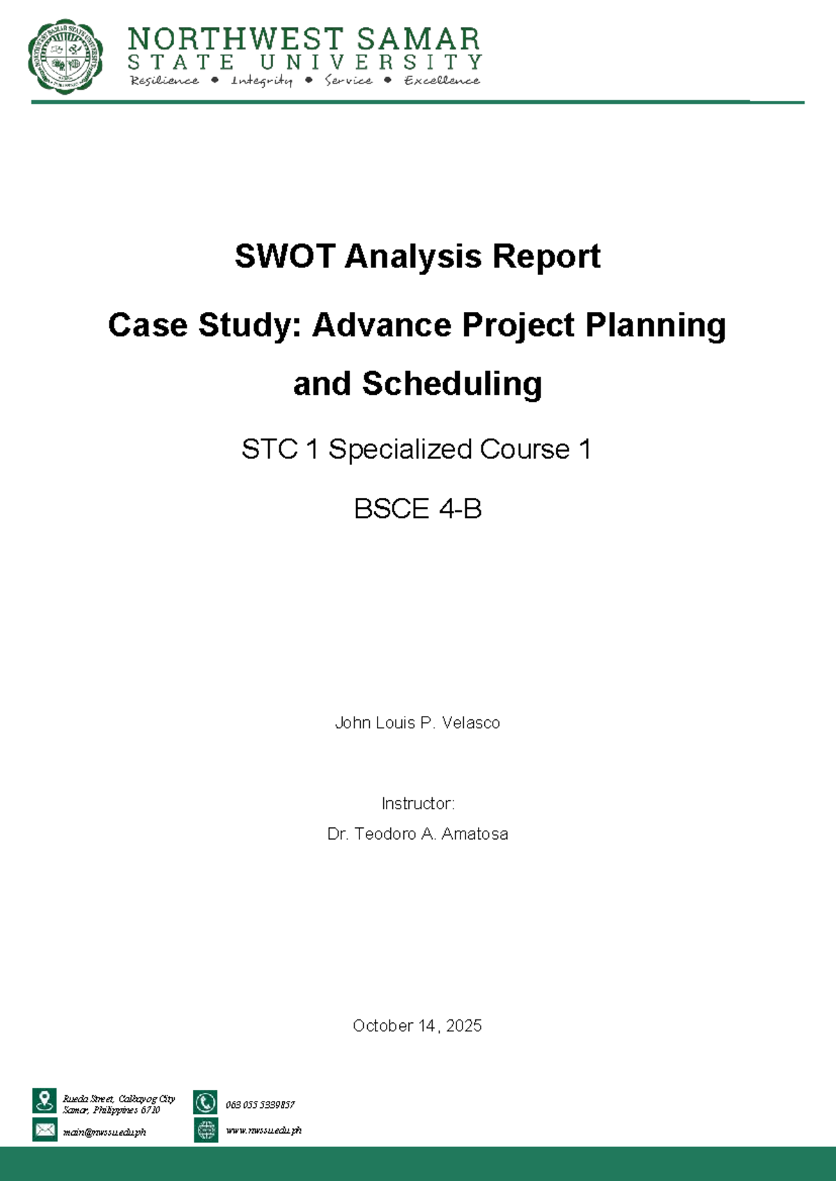 SWOT Analysis Case Study: Advanced Project Planning STC 1 - Studocu