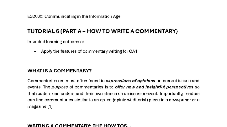 Tutorial 6 Online Commentary Thinking Outside the Box - TUTORIAL 6 ...