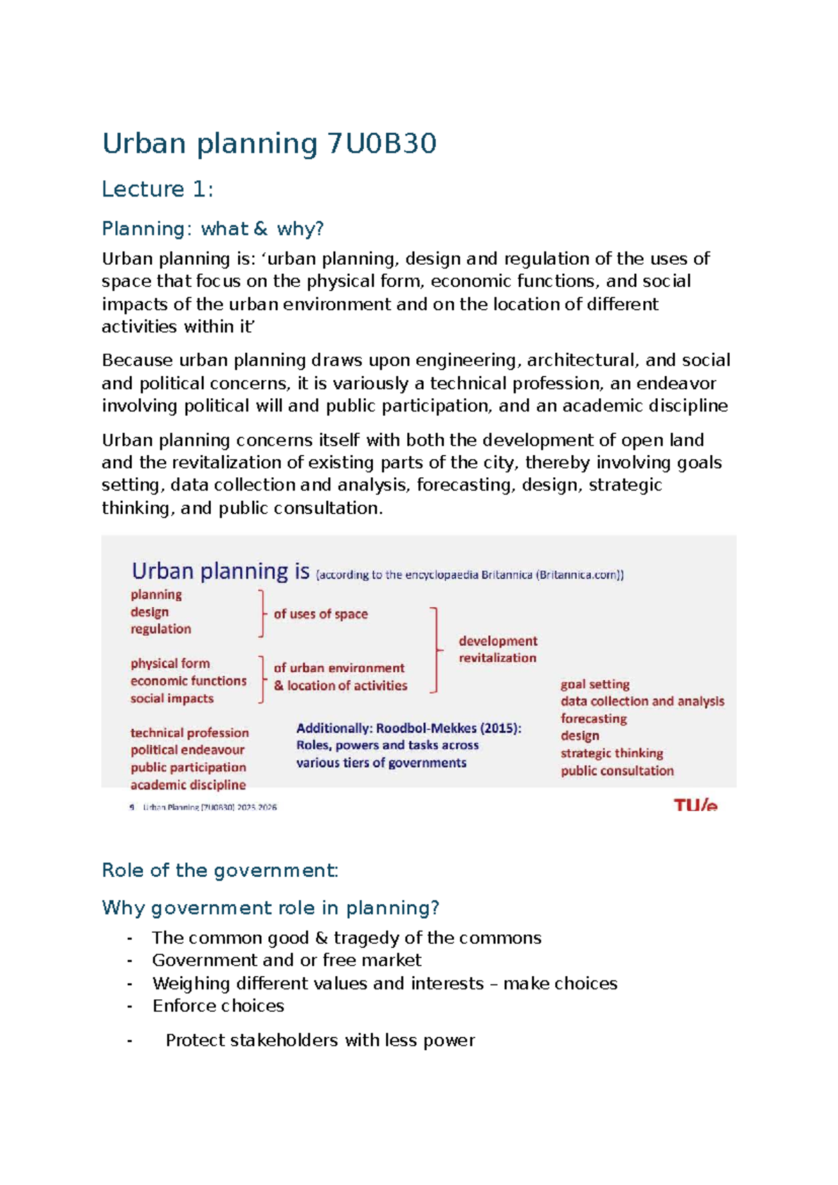 Urban Planning 7U0B30 Lecture Notes: Concepts & Historical Context ...