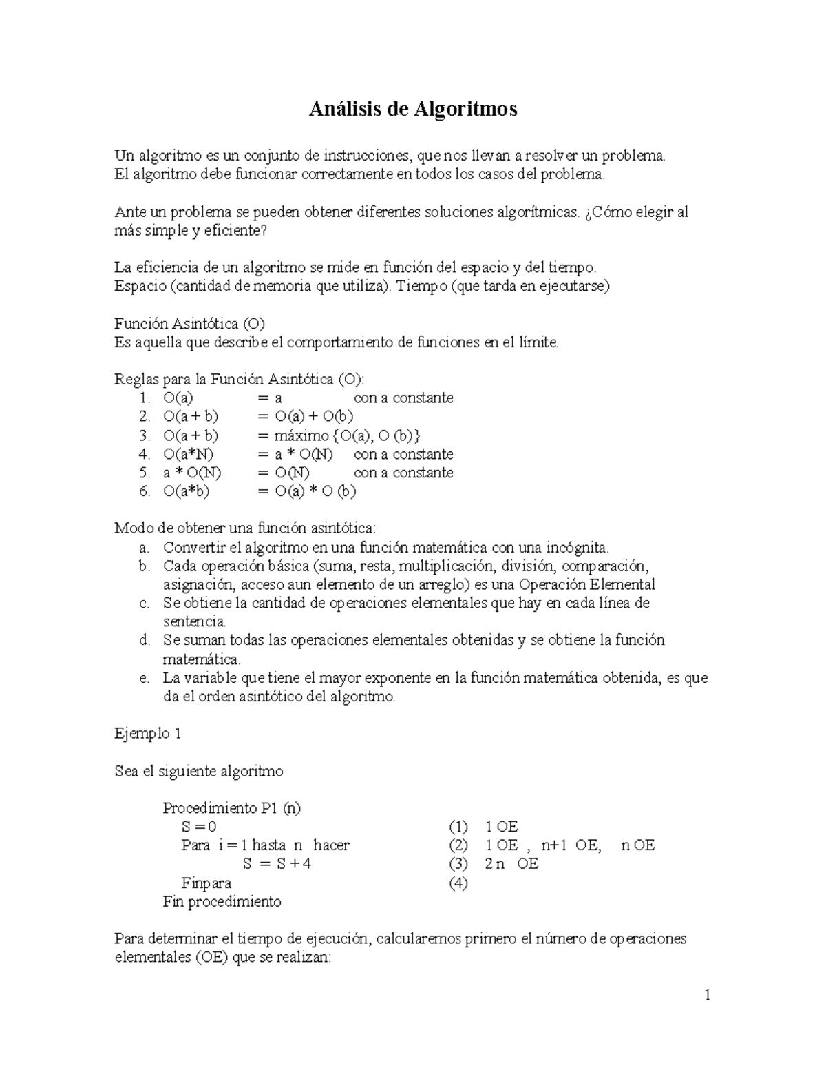 Análisis de Algoritmos: Resumen Teórico y Ejemplos - Studocu