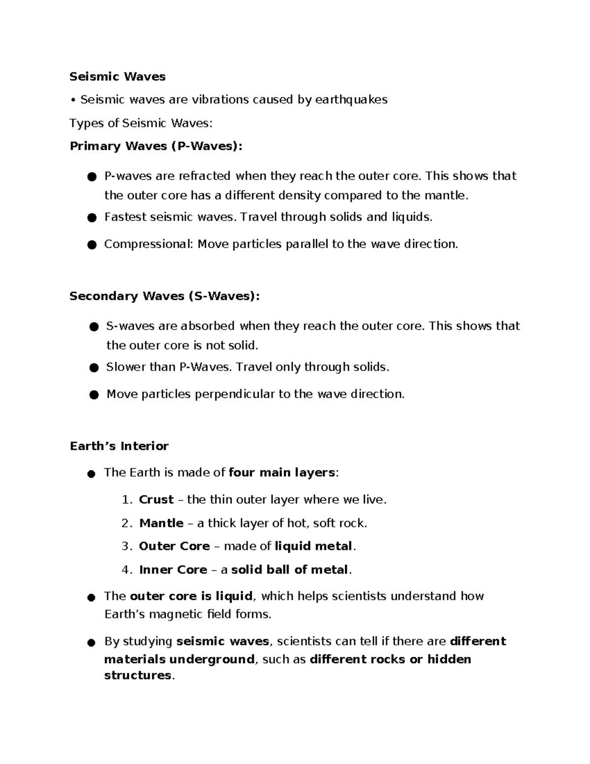Seismic Waves: Types and Earth's Interior - 2.2 Notes - Studocu