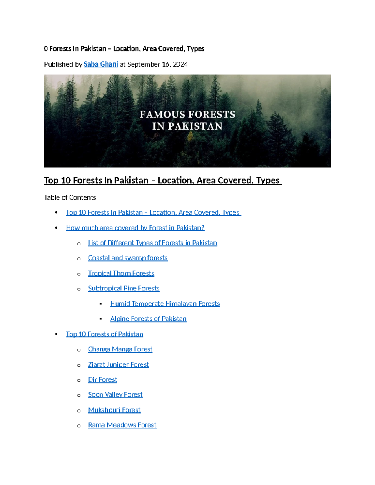 Top 10 Forests in Pakistan: Location, Area, and Types - Studocu