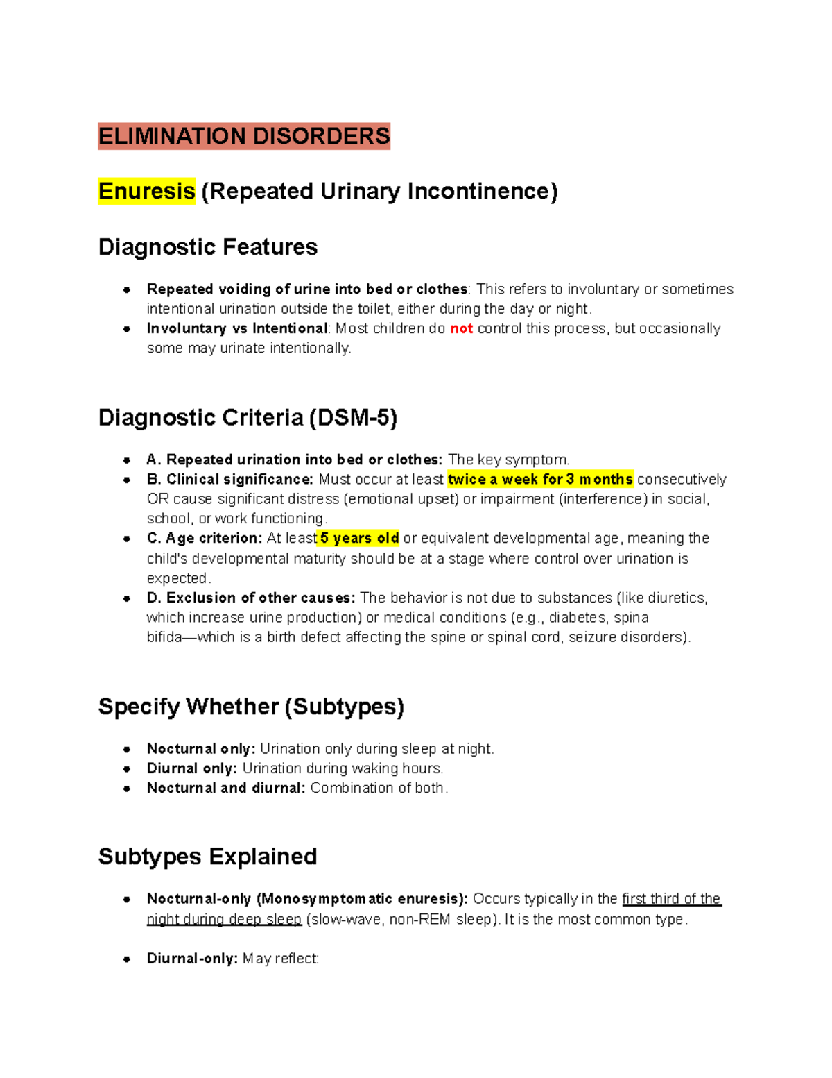 Quiz 2: DSM-5 TR Summary on Elimination Disorders - Studocu