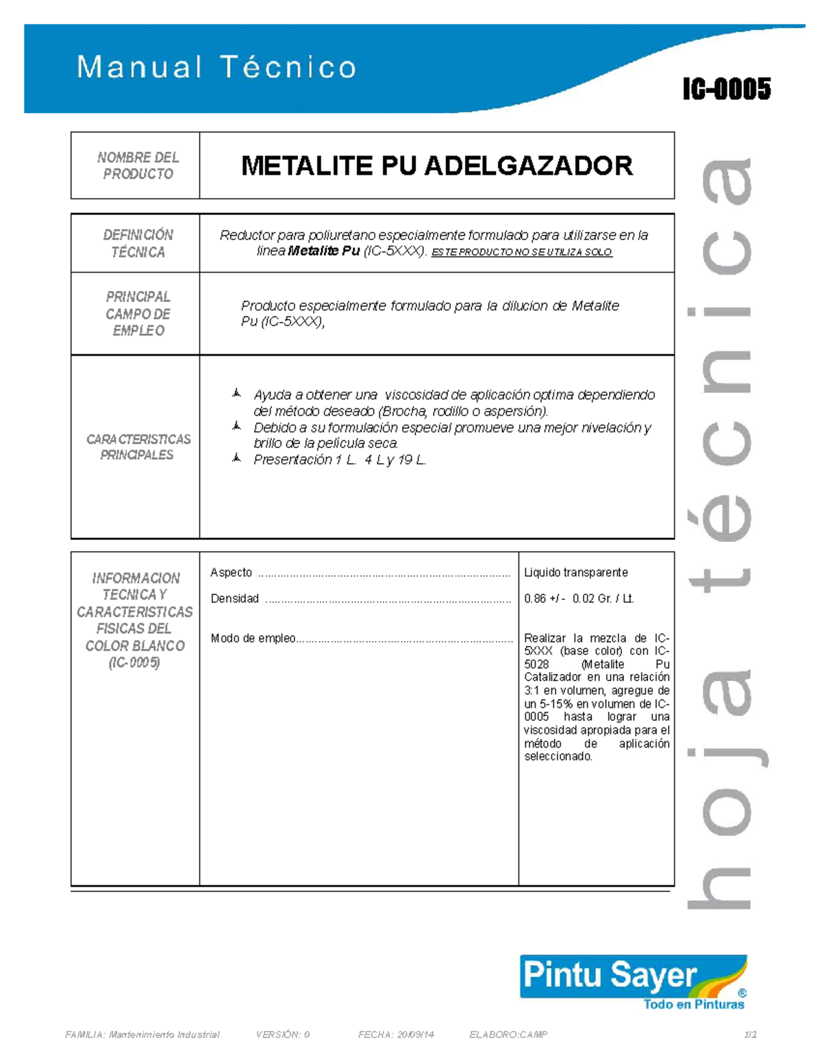 IC0005 - Análisis de Químicos y Compuestos: Metalite PU Reductor - Studocu