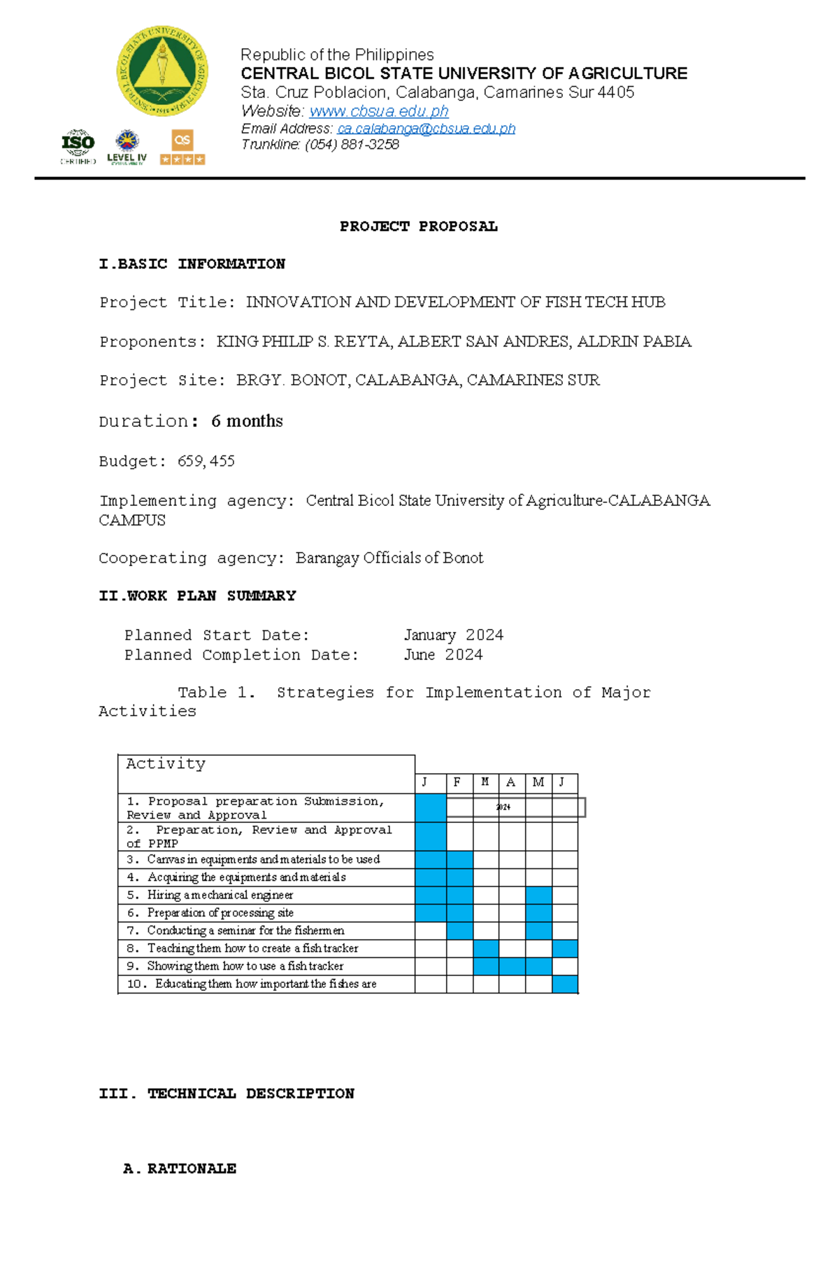 Template Project- Proposal - CENTRAL BICOL STATE UNIVERSITY OF AGRICULTURE Sta. Cruz Poblacion ...