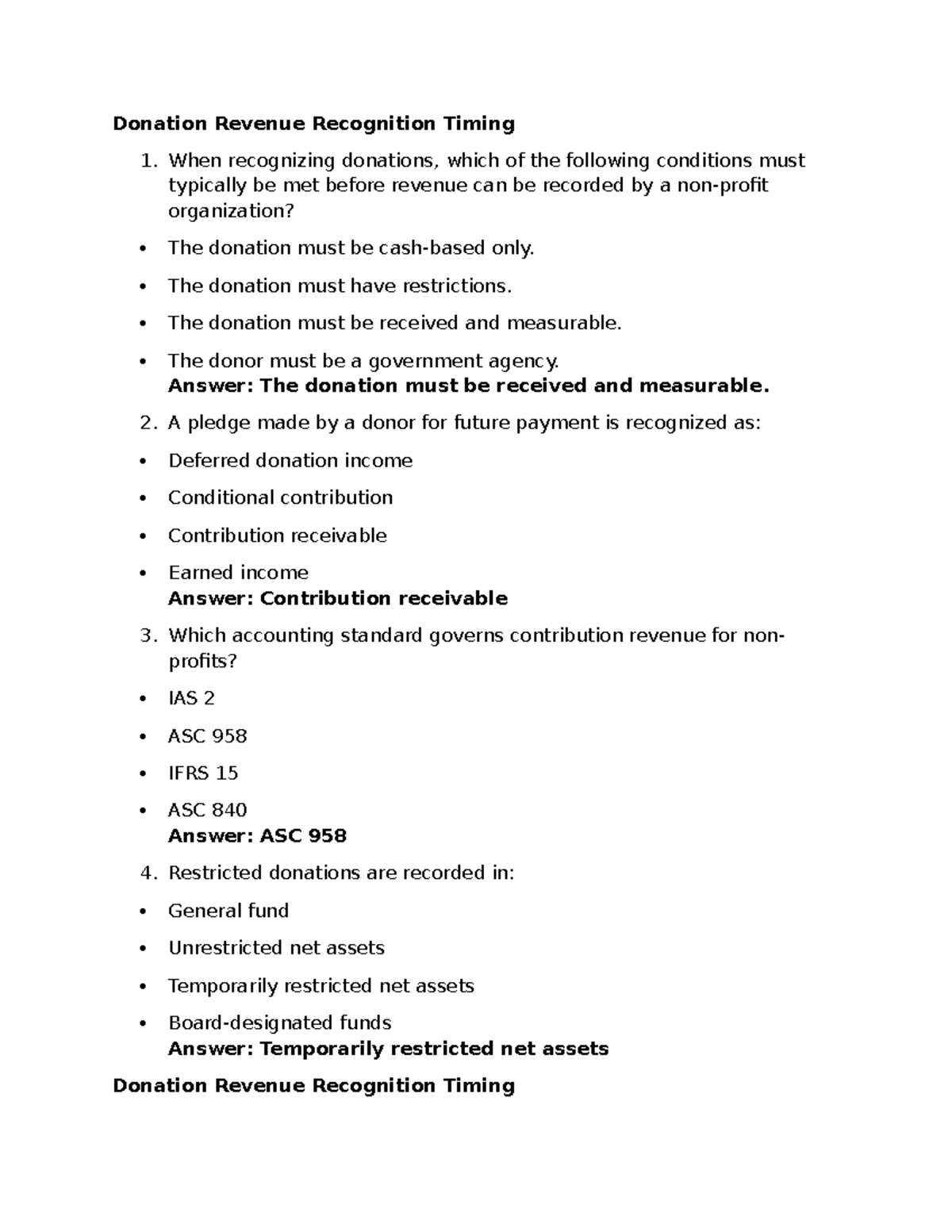 Donation Revenue Recognition Timing: Key Conditions & Standards - Studocu