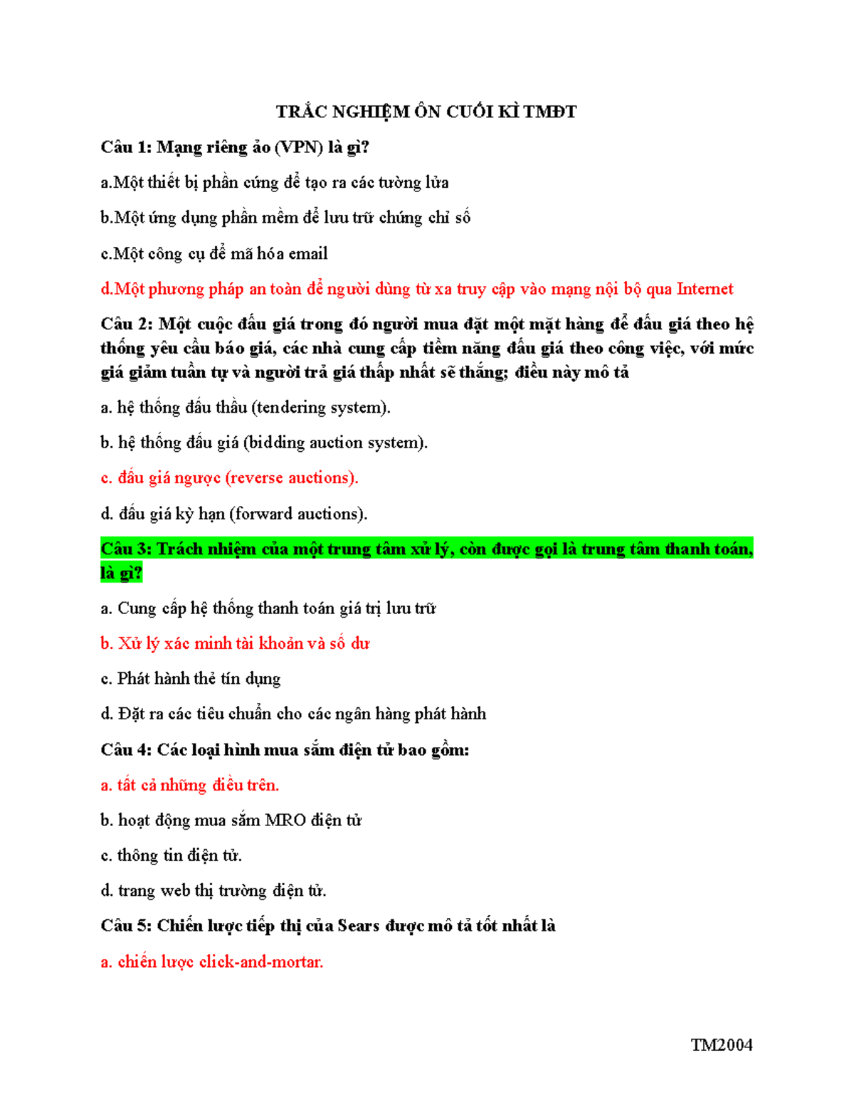 Đề thi Trắc nghiệm Ôn cuối kỳ TMĐT - TMDT CK - Studocu