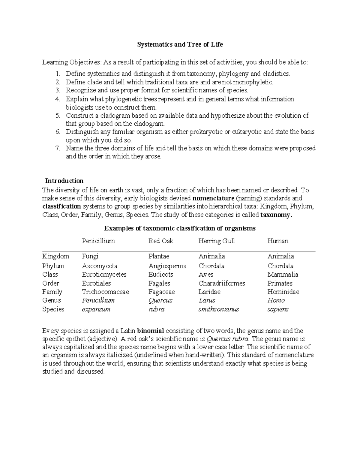Bio113 Sp25 Systematics: Understanding the Tree of Life - Studocu