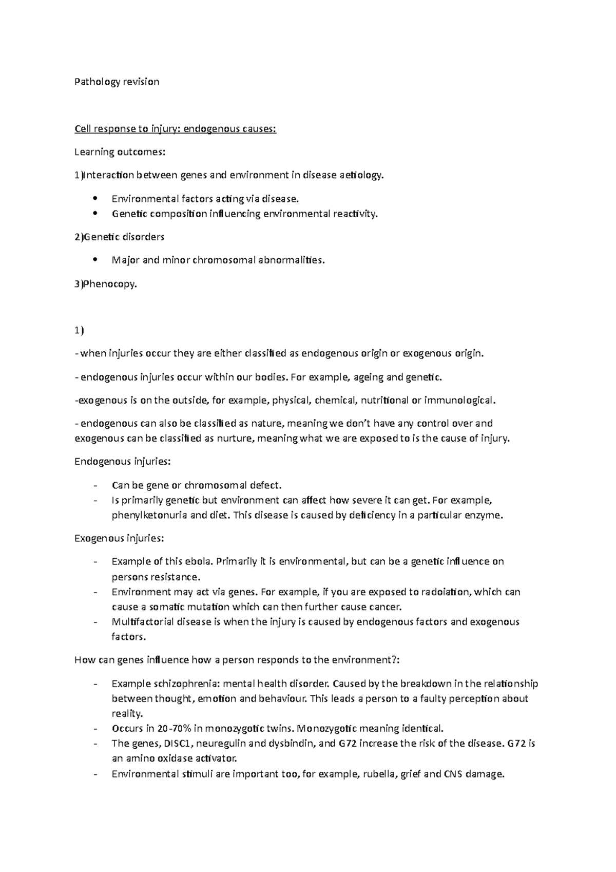 Pathology Revision Notes: Endogenous vs Exogenous Injury Analysis - Studocu
