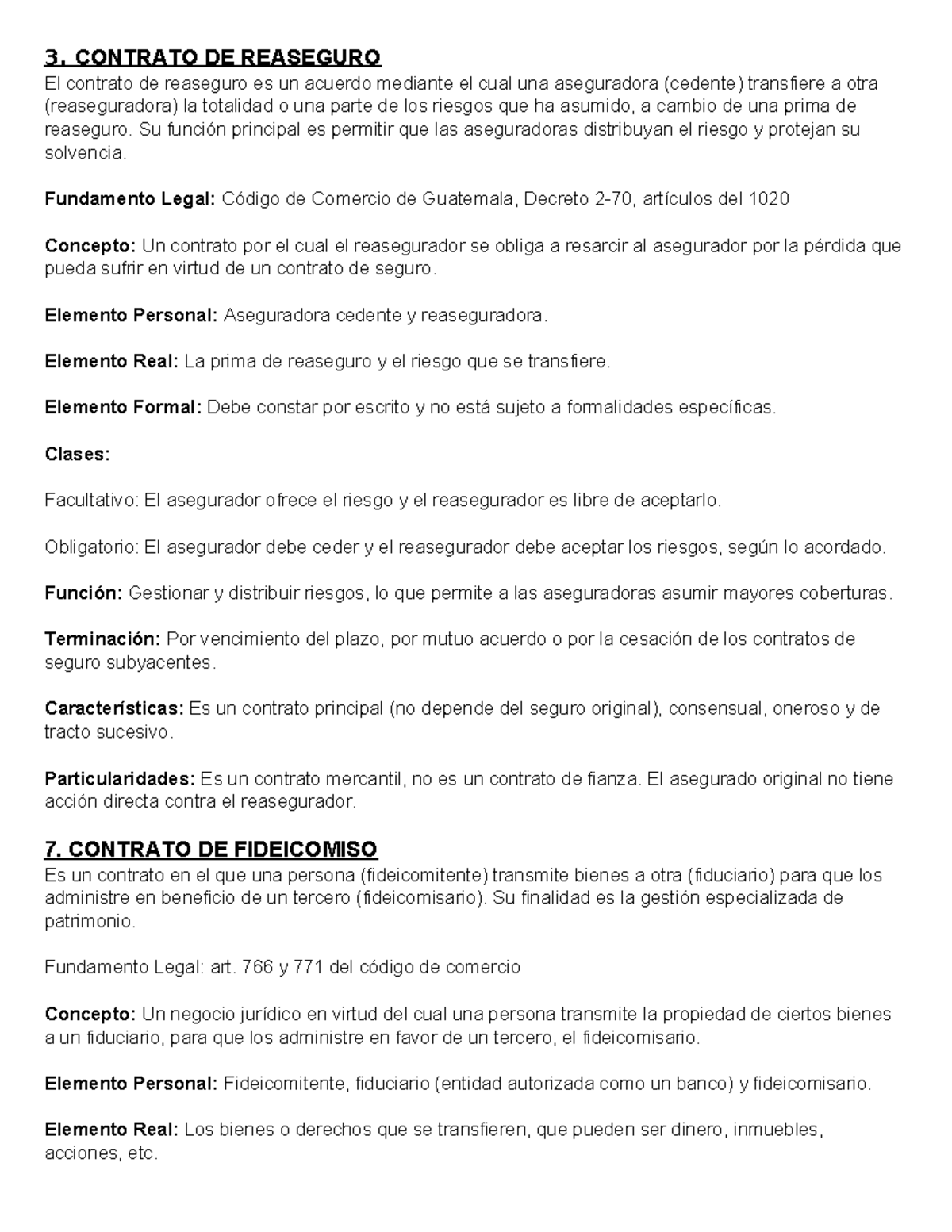 3. Contratos Mercantiles: Reaseguro, Fideicomiso y Más - Studocu