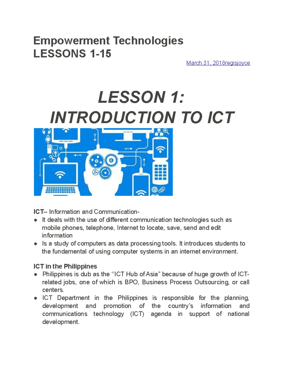 Empowerment Tech (Emtech) Lesson 1-15 Overview and Key Concepts - Studocu