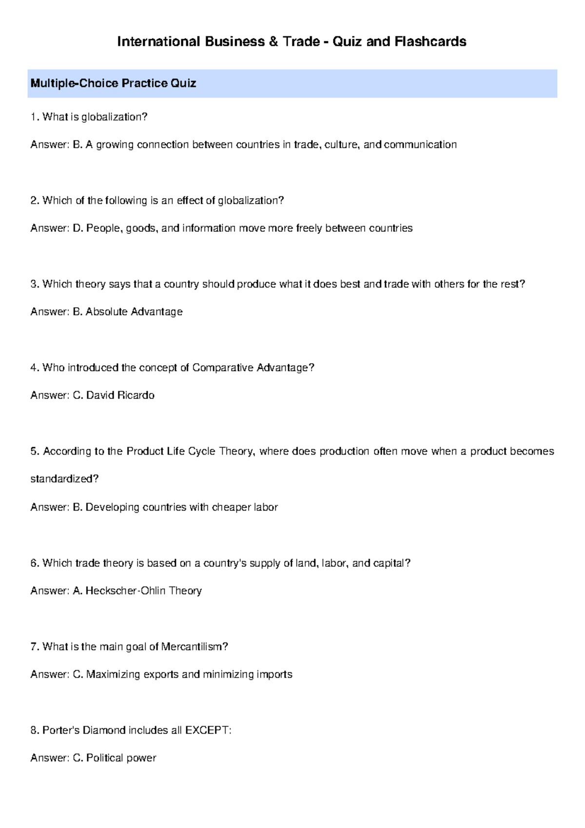 INTB 101: International Trade Quiz & Flashcards Review - Studocu