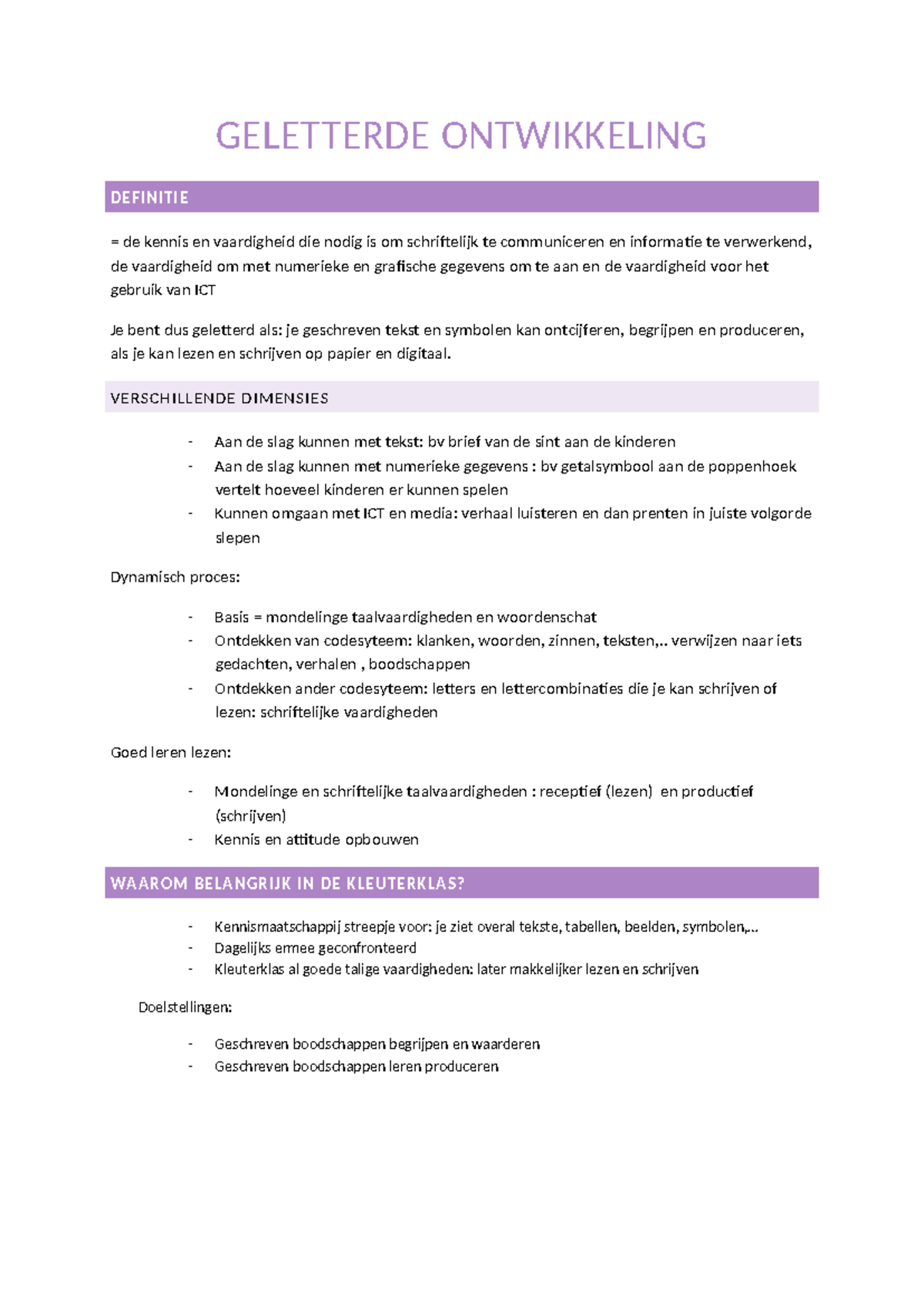 GELETTERDE ONTWIKKELING IN DE KLEUTERKLAS: DEFINITIES EN STRATEGIEËN ...