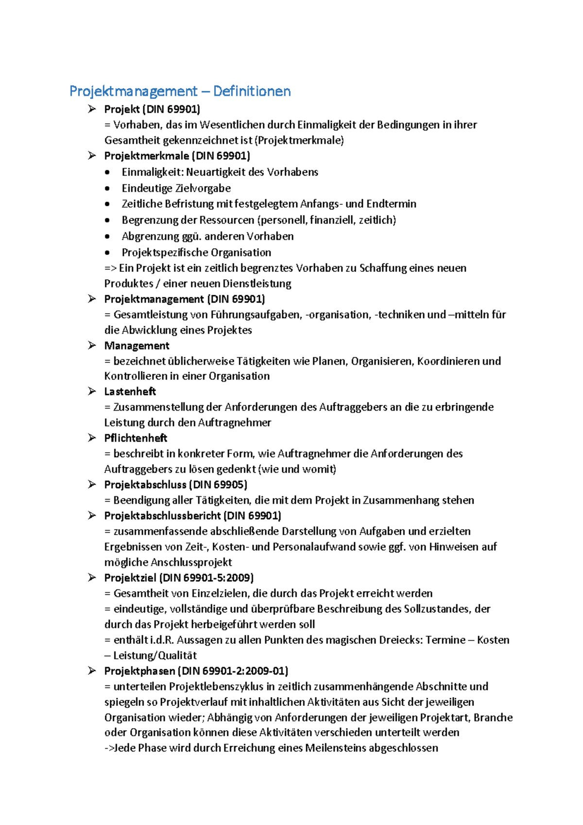 Zusammenfassung PM - .... - Projektmanagement – Definitionen Projekt ...