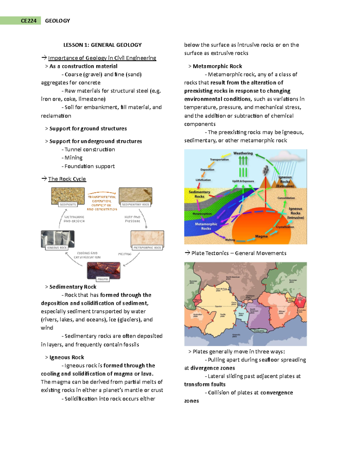Geology 101: Comprehensive Lesson Notes on Rocks and Minerals - Studocu