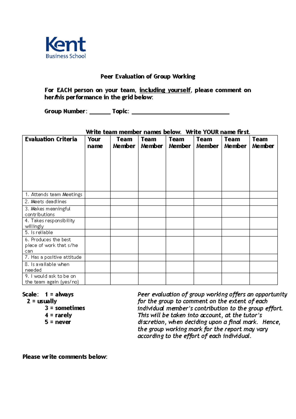 BUSN7830 (Group Work) Self and Peer Evaluation Form - Peer Evaluation ...
