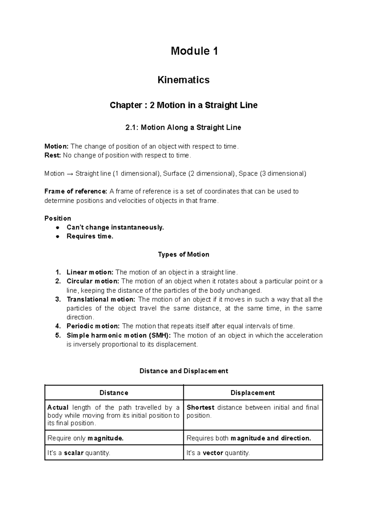 Y11 Physics Notes: Module 1 Kinematics - Motion in a Straight Line ...