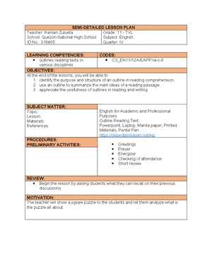 LP Critical Reading AS Reasoning - SEMI-DETAILED LESSON PLAN Teacher ...