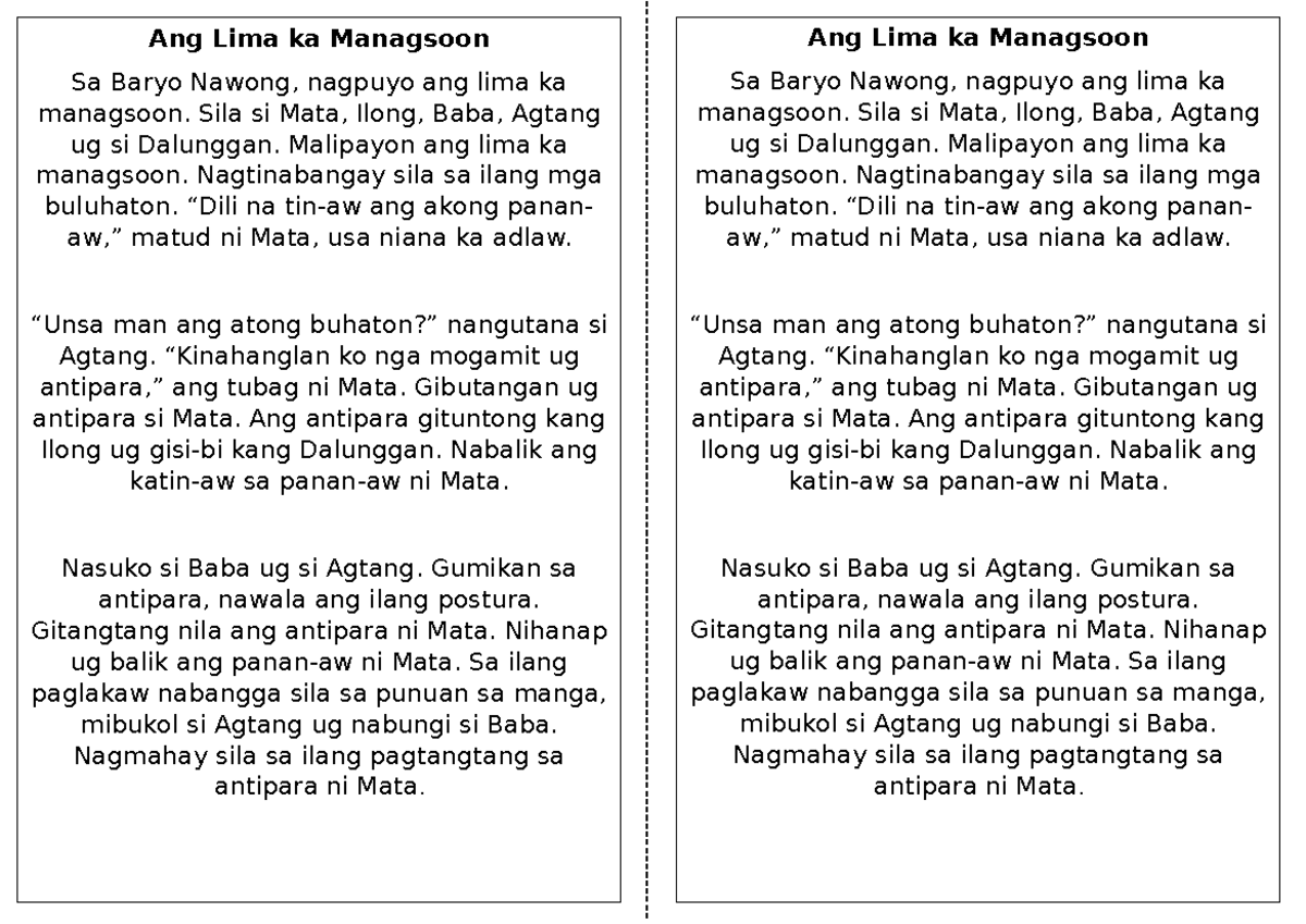Ang Lima ka Managsoon: Mga Sugilanon sa Baryo Nawong - Studocu