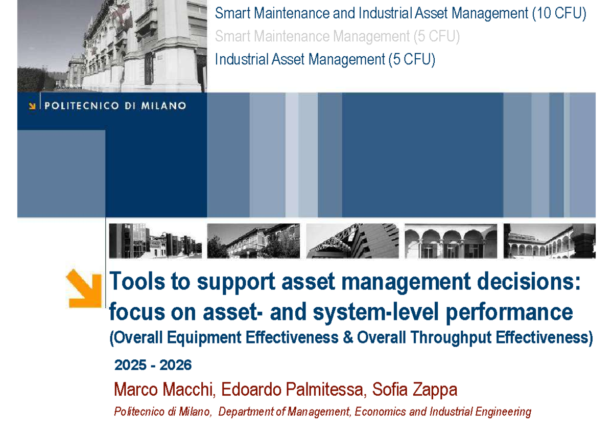 Smart Maintenance & Asset Management Tools: OEE Focus (10 CFU) - Studocu