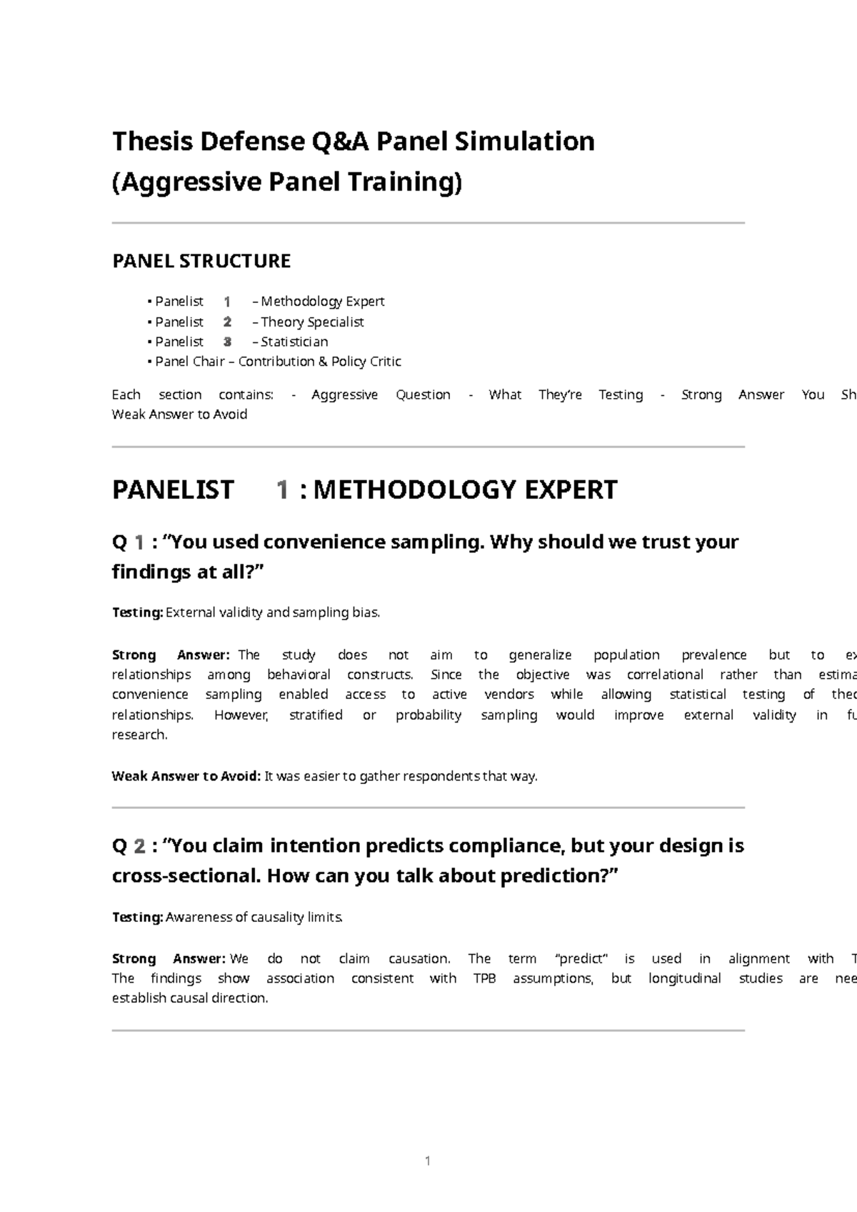 Thesis Defense Panel Simulation (Aggressive Training) - Studocu