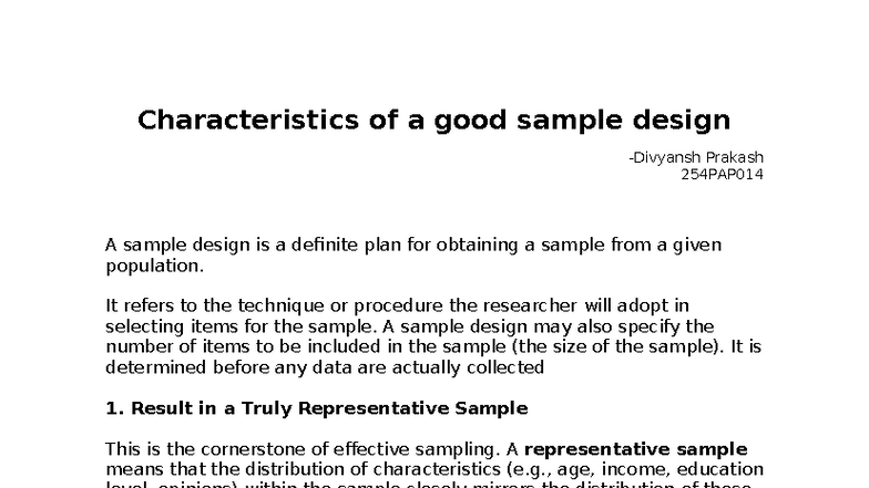 Characteristics of a good sample design - Characteristics of a good ...