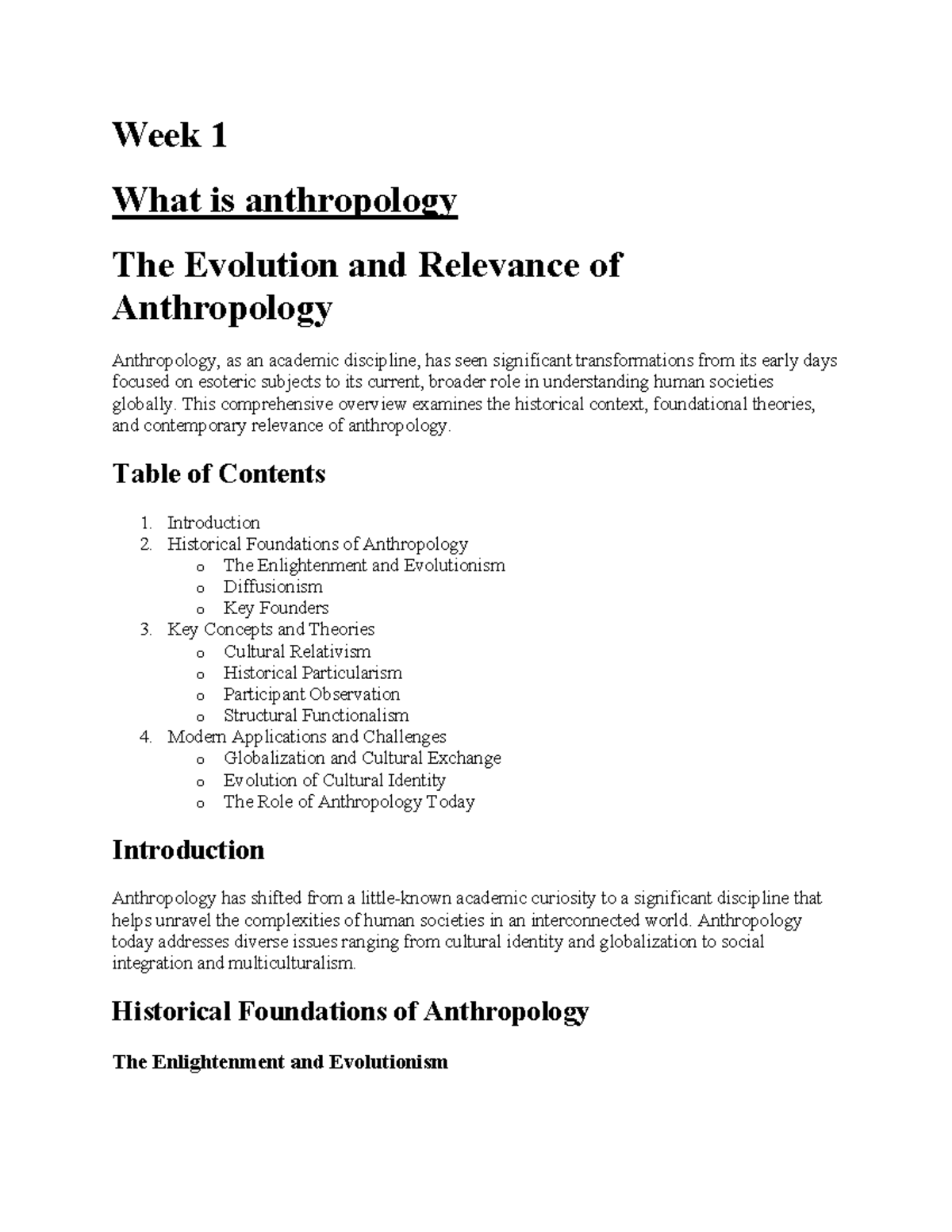 ANTH 101: Week 1 - The Evolution and Relevance of Anthropology - Studocu
