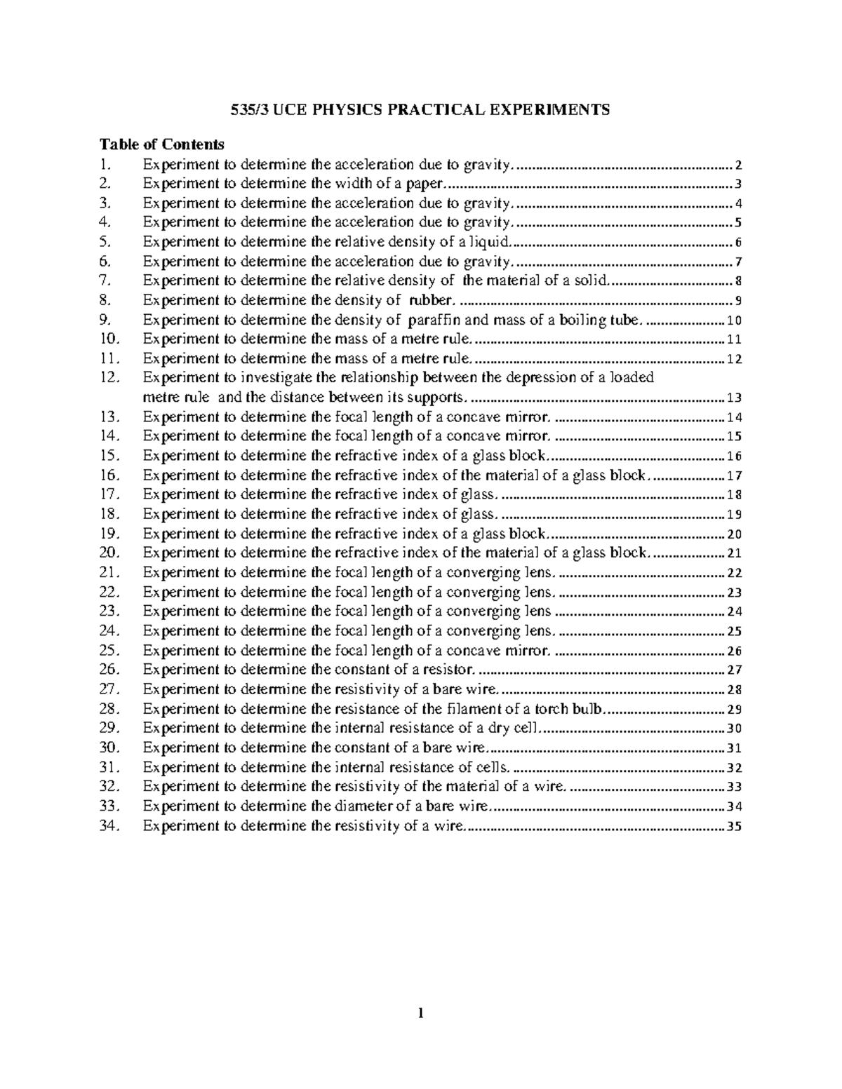 UCE O Level Physics Practical Guide: Experiments & Techniques - Studocu