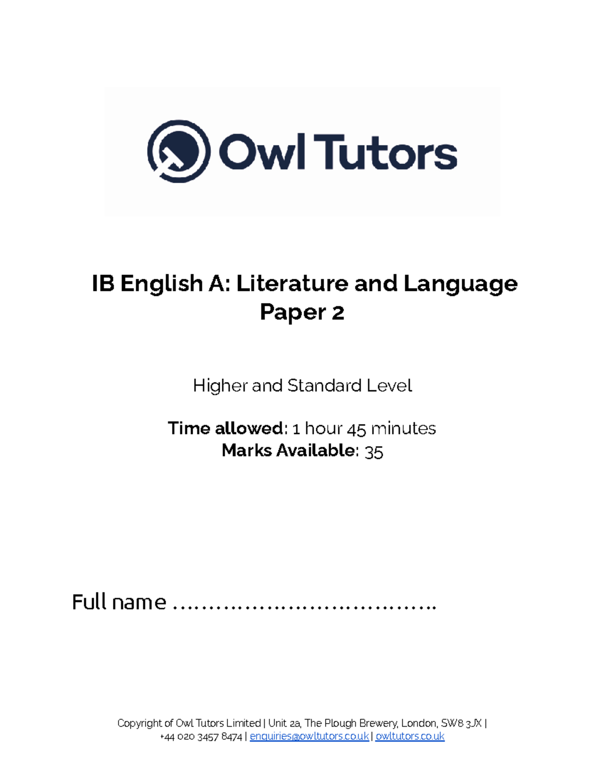 IB English A: Literature Paper 2 Practice Questions and Guidance - Studocu