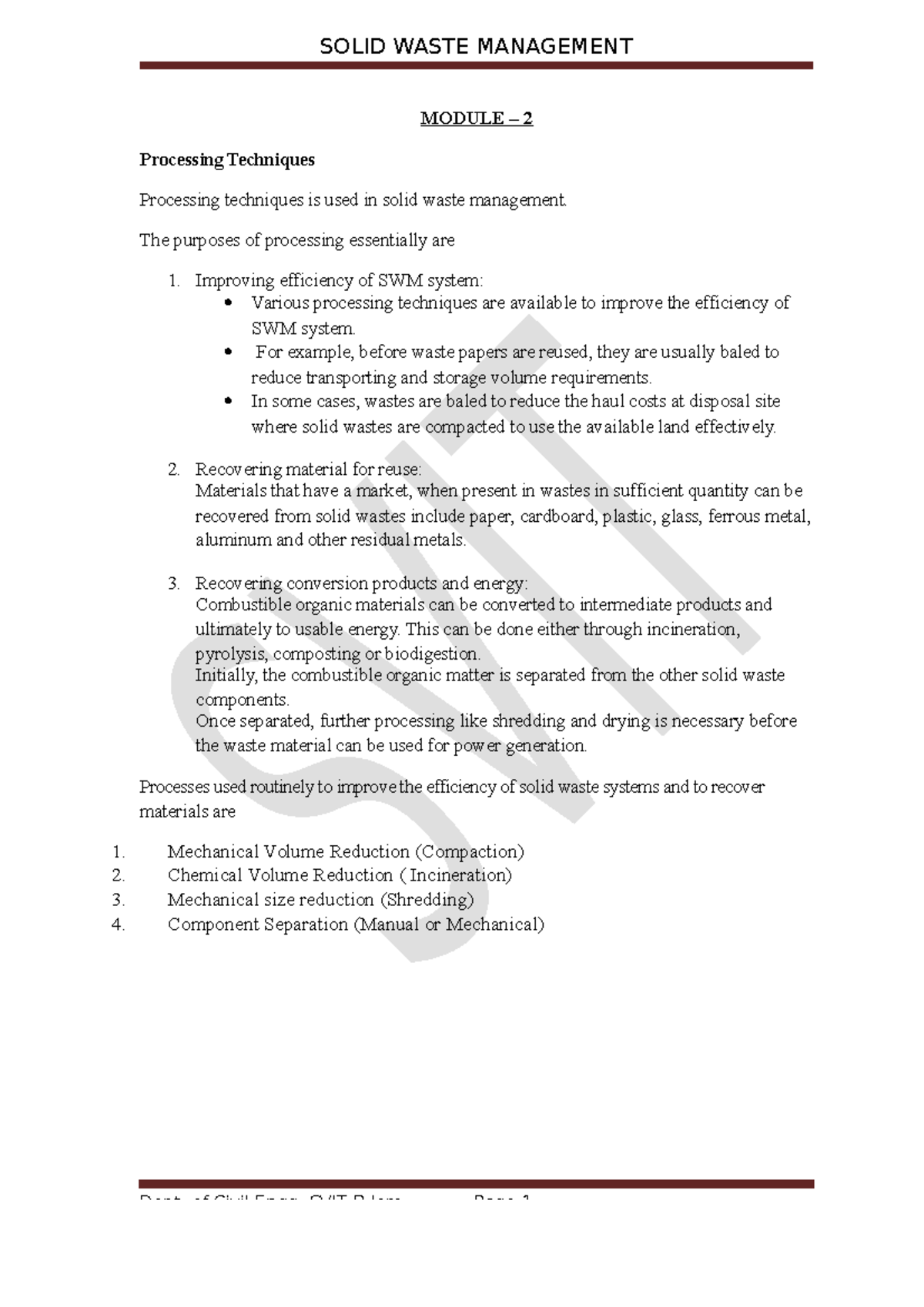 Solid Waste Management Techniques Overview - Module 2 - Studocu