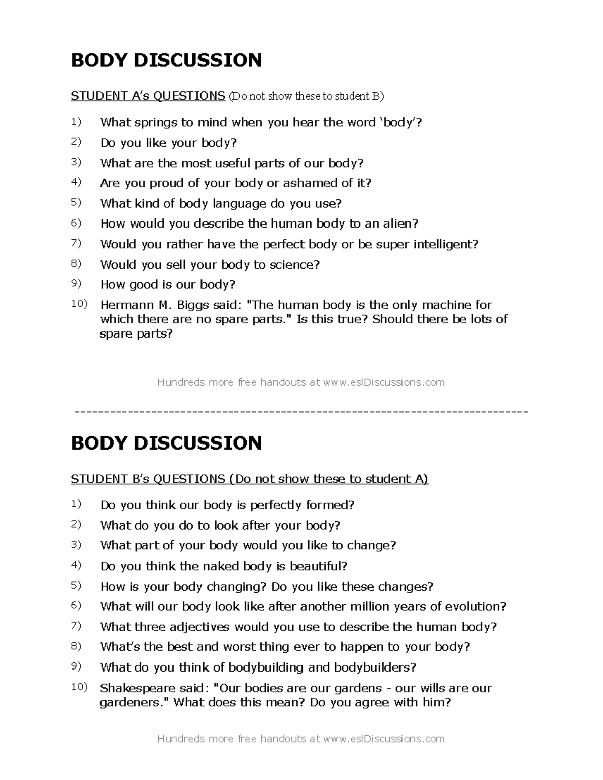 Body - Discussion Questions on the Parts and Perception of the Body ...