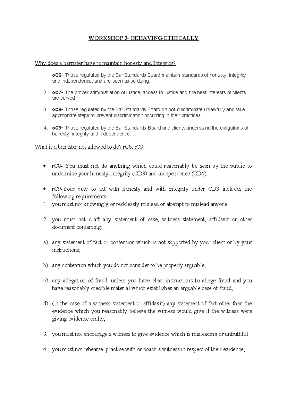 Workshop 3: Behaving Ethically - Honesty and Integrity in Legal ...