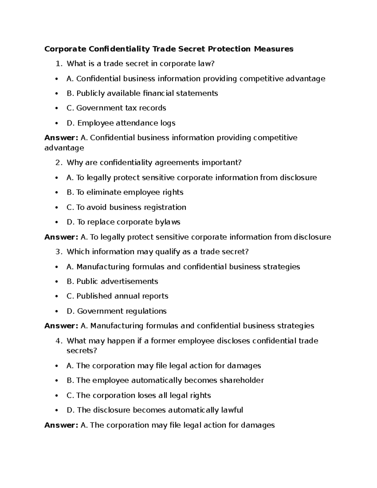Corporate Law: Trade Secret Protection Measures Overview - Studocu