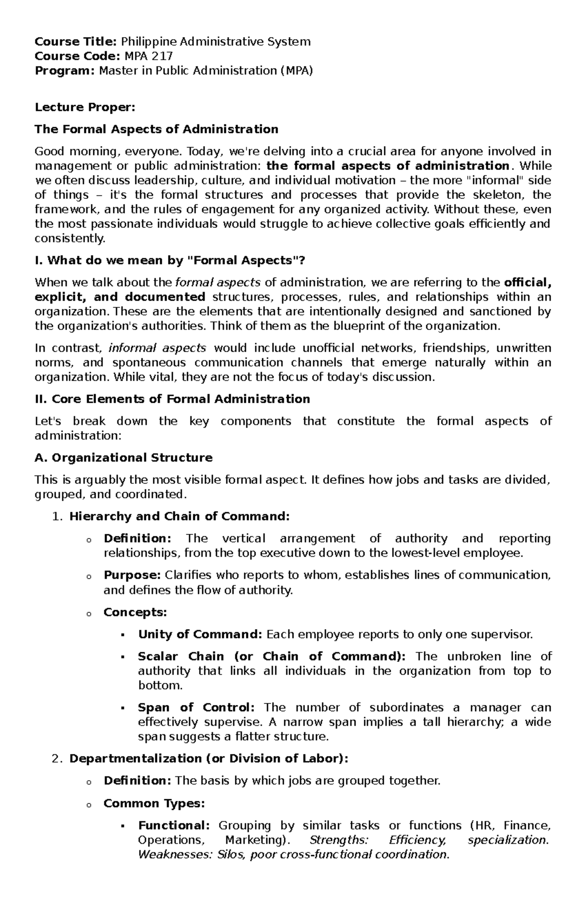 PAS 217 - Lecture 1: Formal Aspects of the Philippine Administrative ...