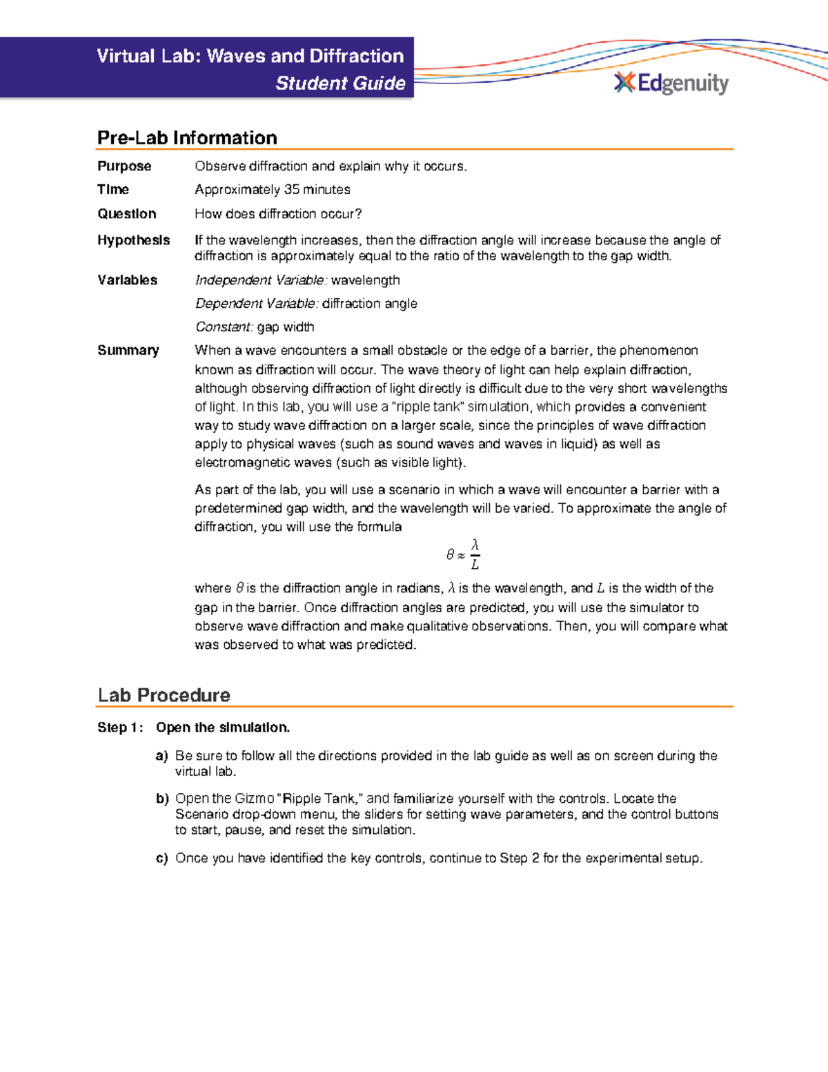 Virtual Lab: Waves and Diffraction - Student Guide (SG) - Studocu