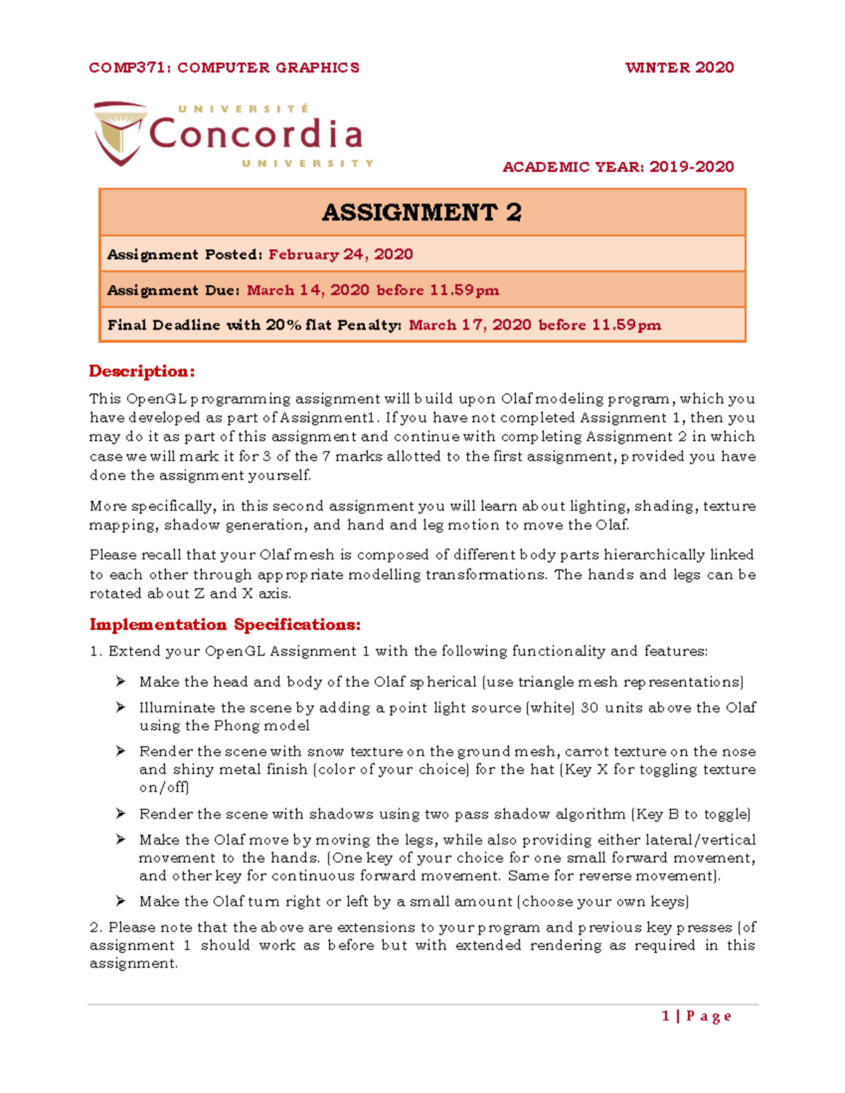 Assignment 2 Computer Graphics - Warning: TT: undefined function: 32 COMP371: COMPUTER GRAPHICS ...