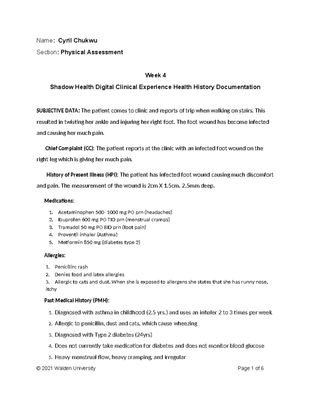Shadow Health Digital Clinical Experience Health History Documentation ...