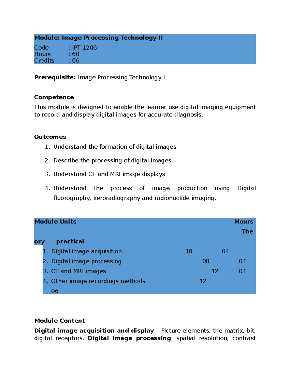 IPT II Content - image processing technology in radiography - Module ...