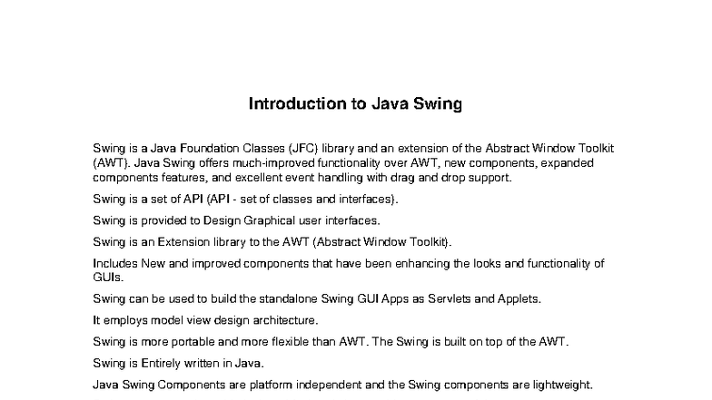 Advanced Java Swing Concepts and RMI Overview (CS101) - Studocu