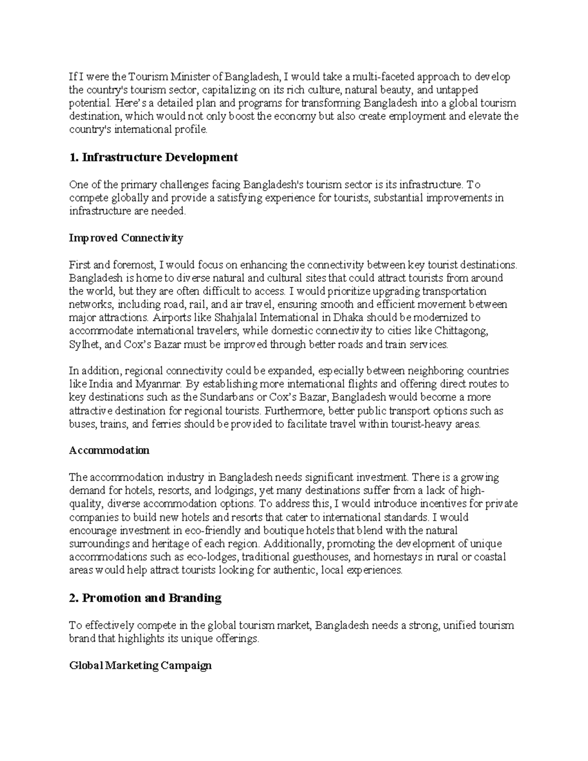 Tourism Development Strategy for Bangladesh: A Ministerial Vision - Studocu