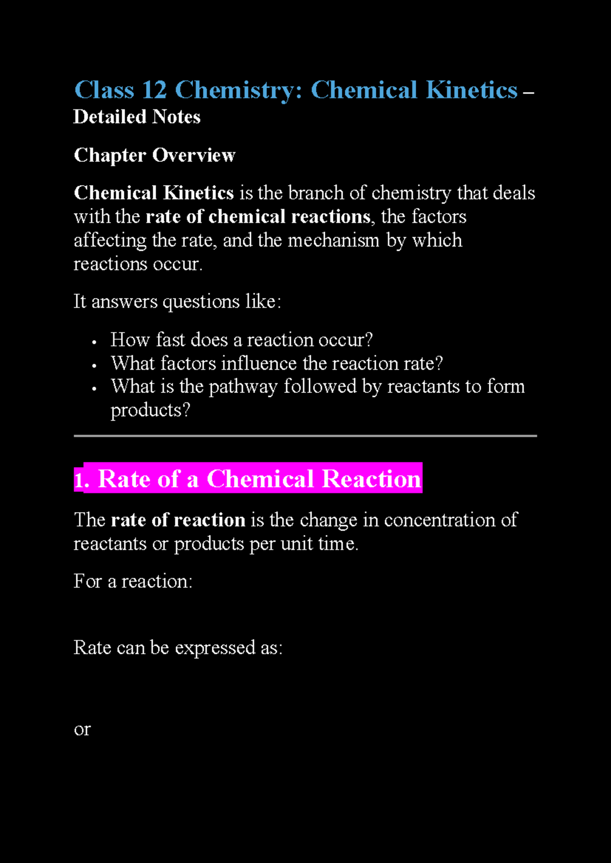 Class 12 Chemistry: Chemical Kinetics Comprehensive Notes for NCERT and ...