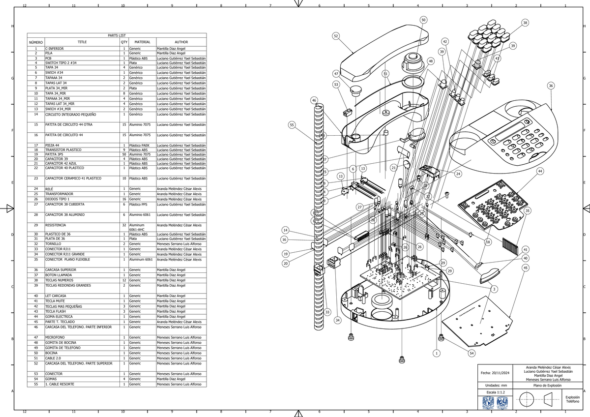 Plano de Explosión A1 - PARTS LIST NÚMERO TITLE QTY MATERIAL AUTHOR 1 C ...