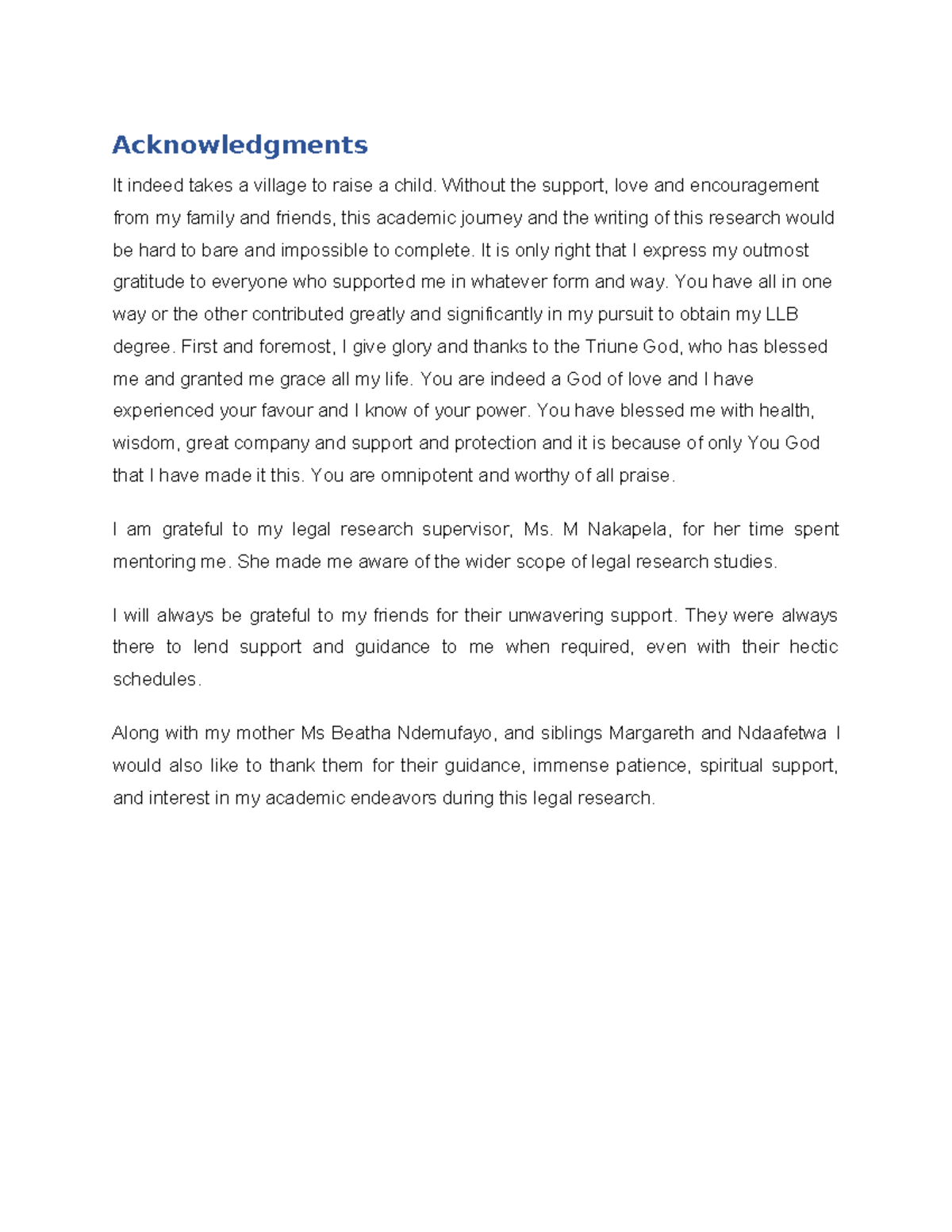 Acknowledgments for LLB Research Journey: Gratitude and Support - Studocu
