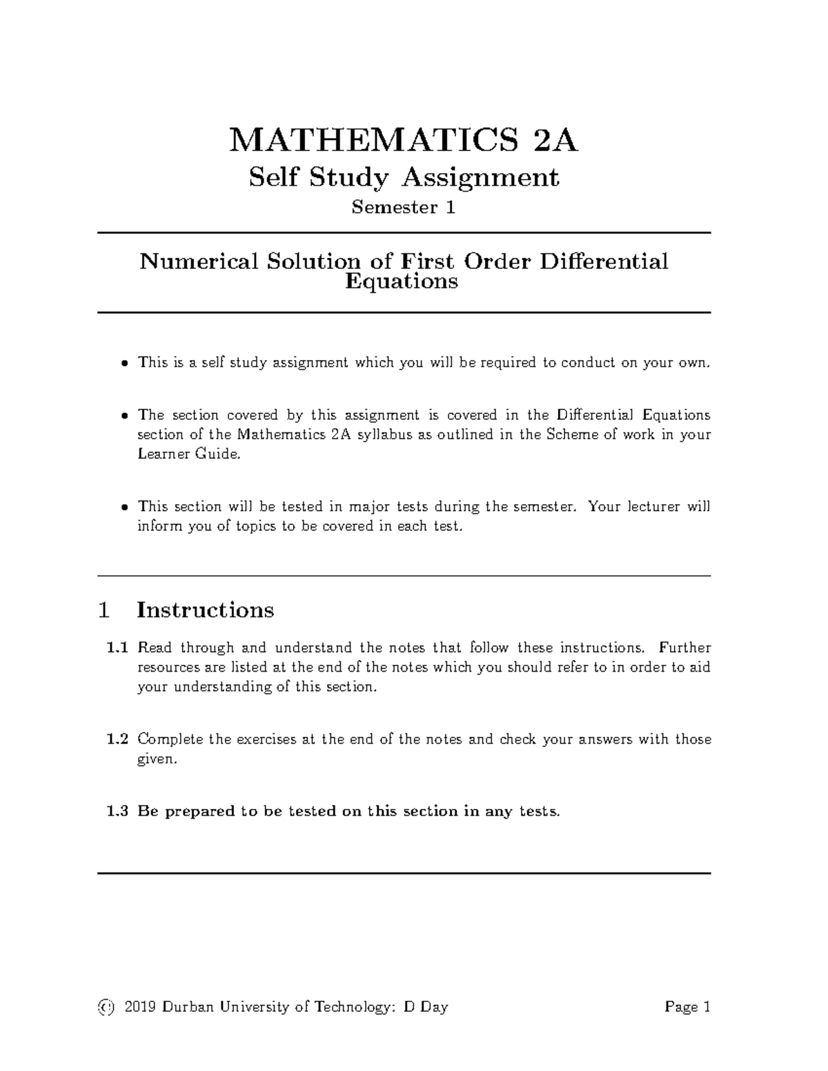 MATHEMATICS 2A Self Study Assignment: Numerical Solutions of ODEs - Studocu