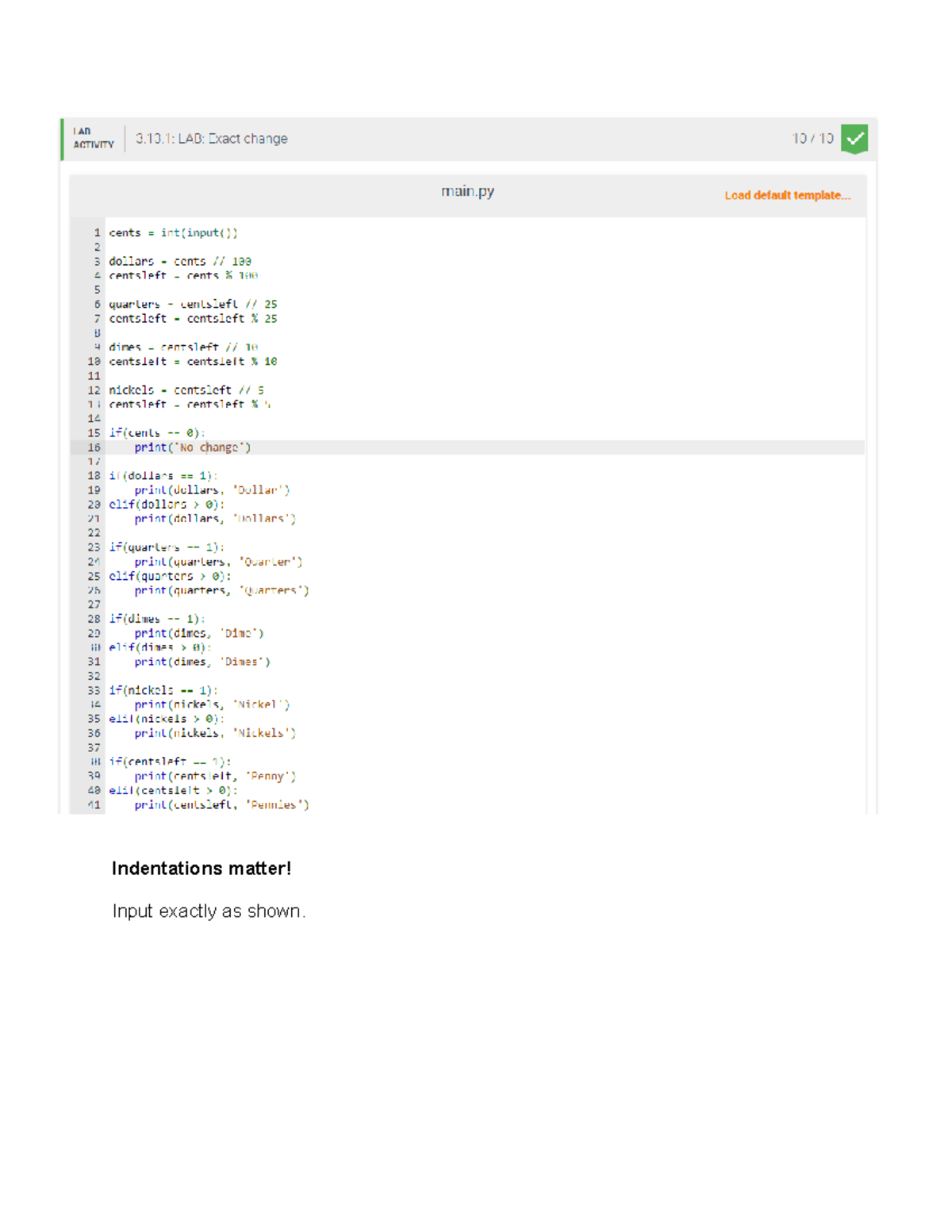 LAB ACTIVITY 3.13: Coding for Exact Change Implementation - Studocu