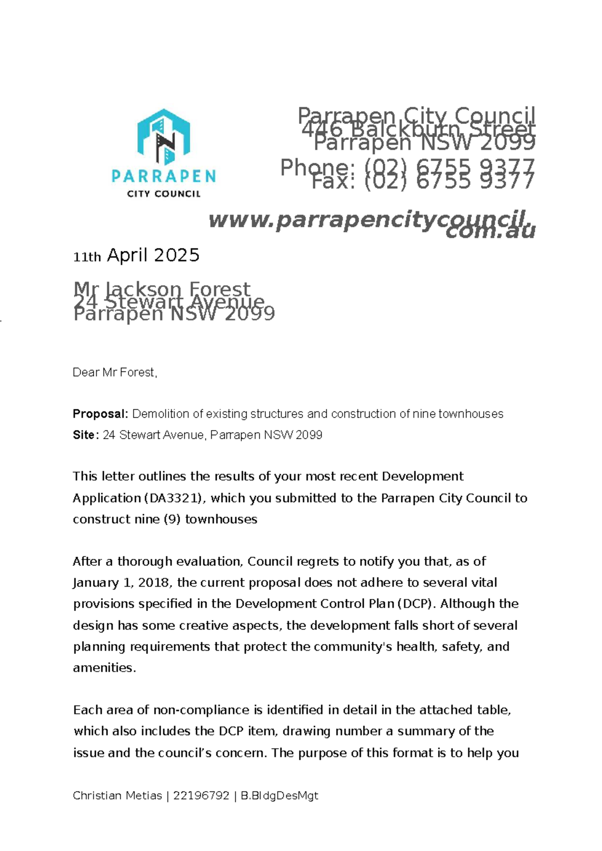 Proposal for Demolition and Townhouse Construction - DA3321 - Studocu