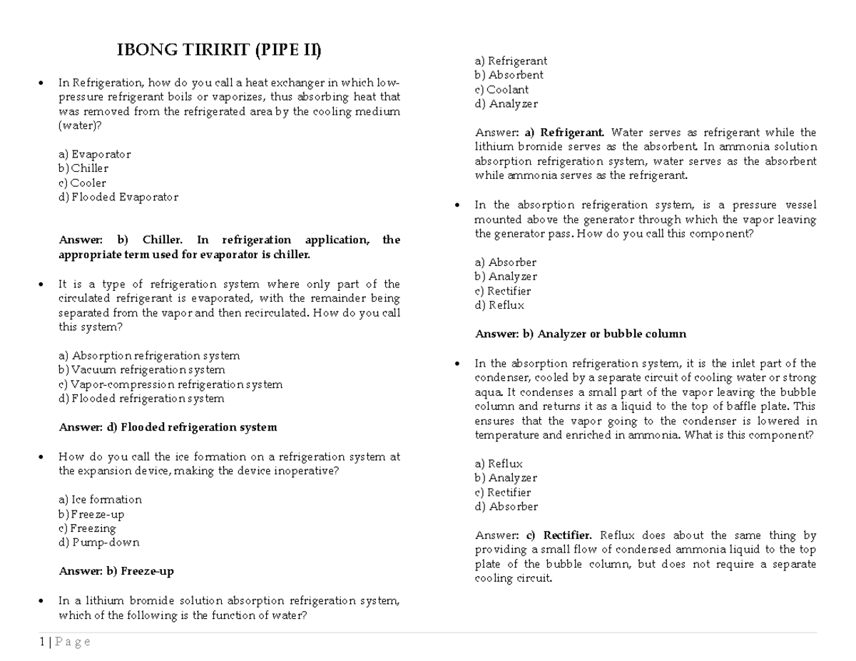 **Title: IBONG TIRIRIT (PIPE II) Refrigeration System Key Concepts and ...