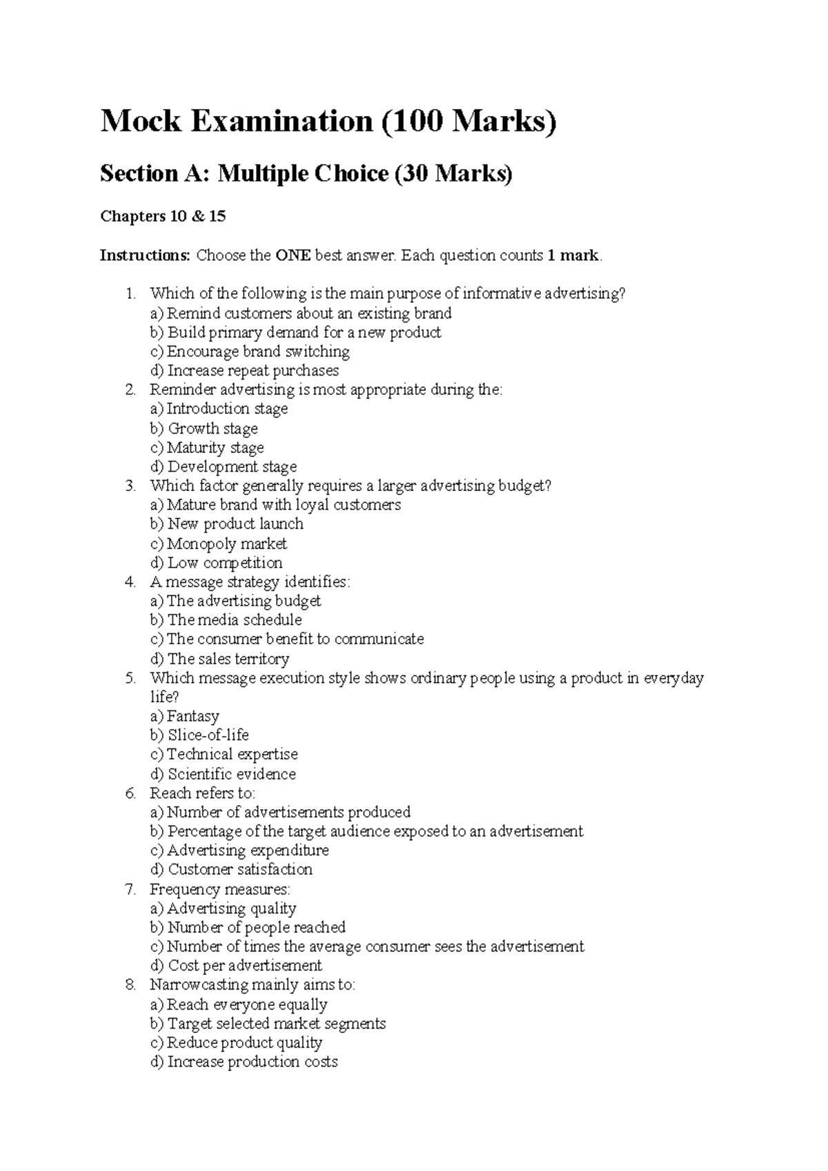 EBMV201 Mock Examination 2: MCQs & Case Study Analysis - Studocu