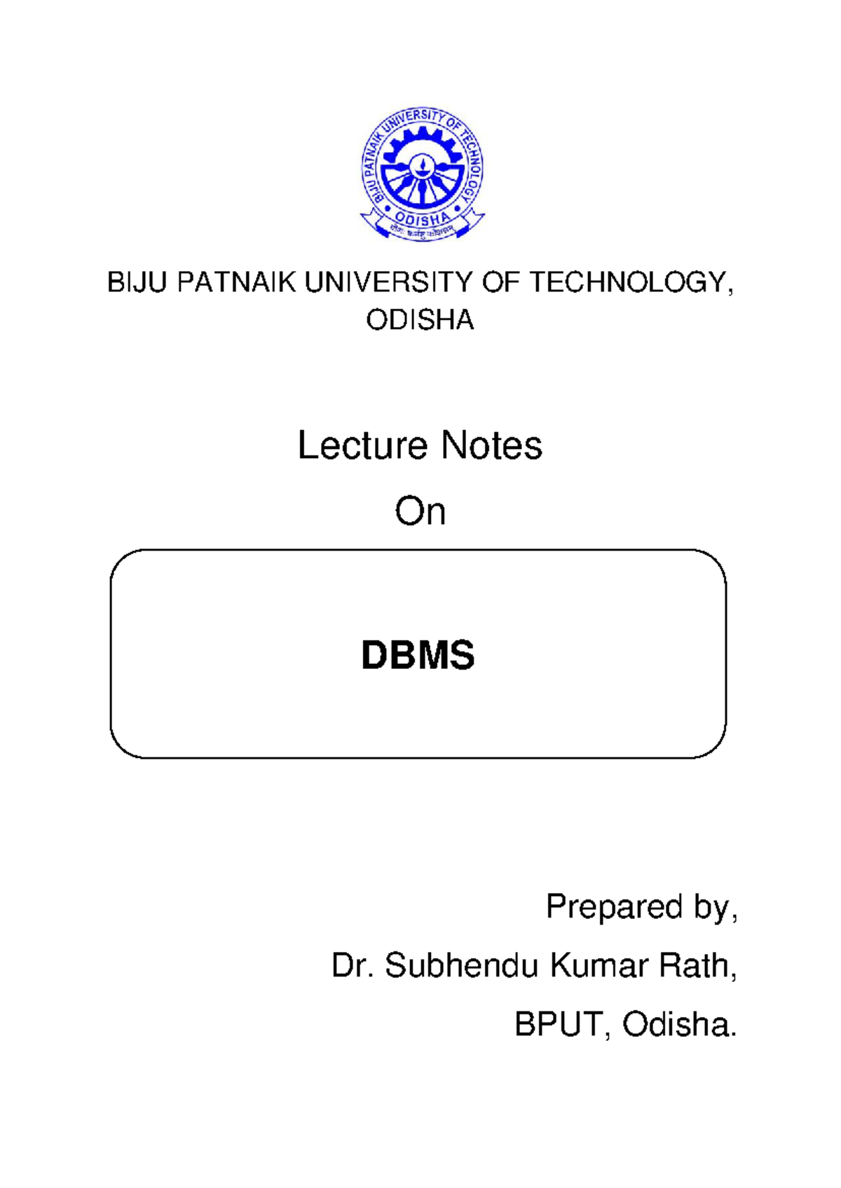 DBMS Lecture Notes for Course 420507181042070 by Dr. Rath - Studocu